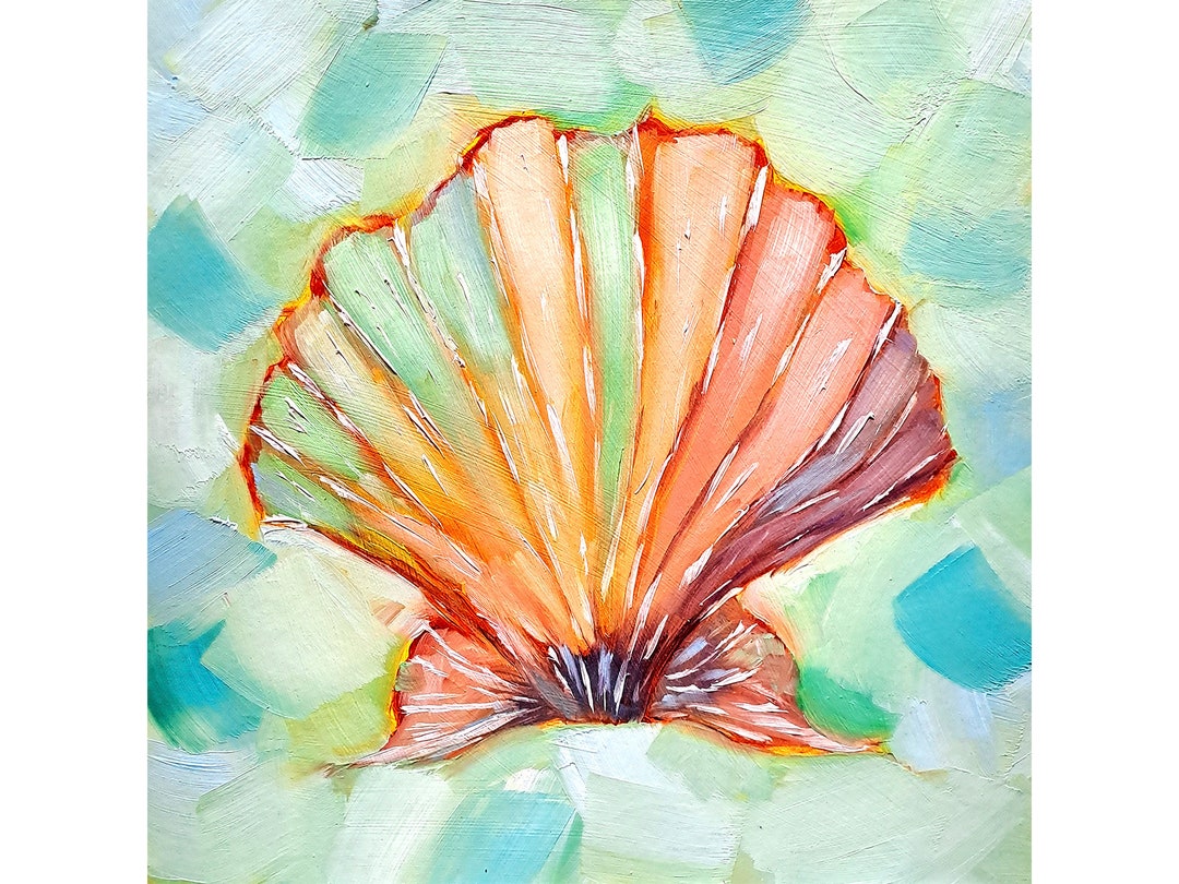 Seashell Oil Painting Fish Original Art Shellfish Artwork Underwater ...