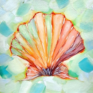 Seashell Oil Painting Fish Original Art Shellfish Artwork Underwater ...