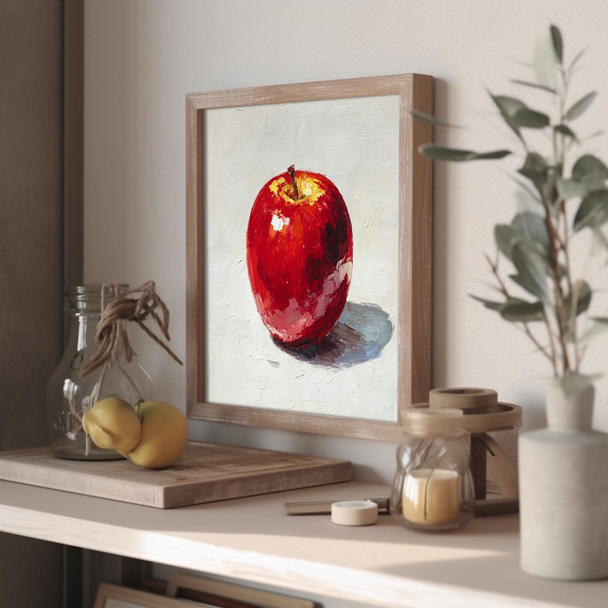 Red Apple Painting Still Life Kitchen Wall Art Realistic Fruit Oil ...