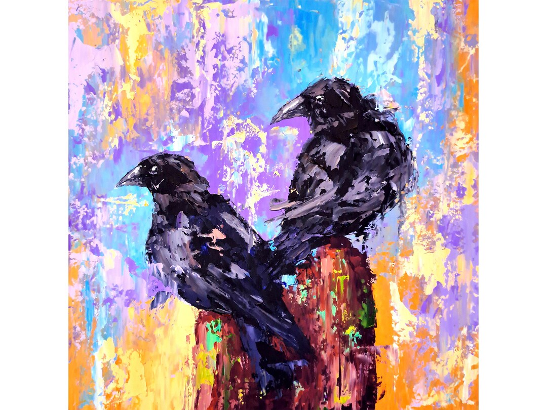 Black Ravens Oil Painting Couple Birds Original Art Crow - Etsy