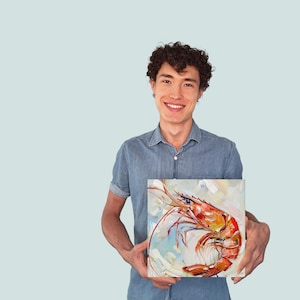 Shrimp Canvas Painting Fish Original Canvas Fine Art Animal Artwork ...
