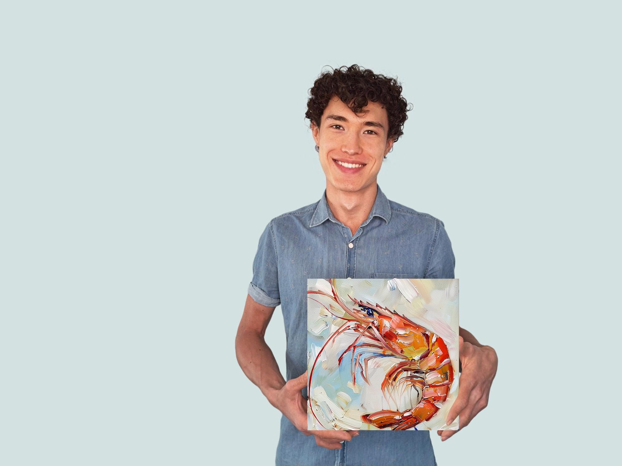 Shrimp Canvas Painting Fish Original Canvas Fine Art Animal Artwork ...