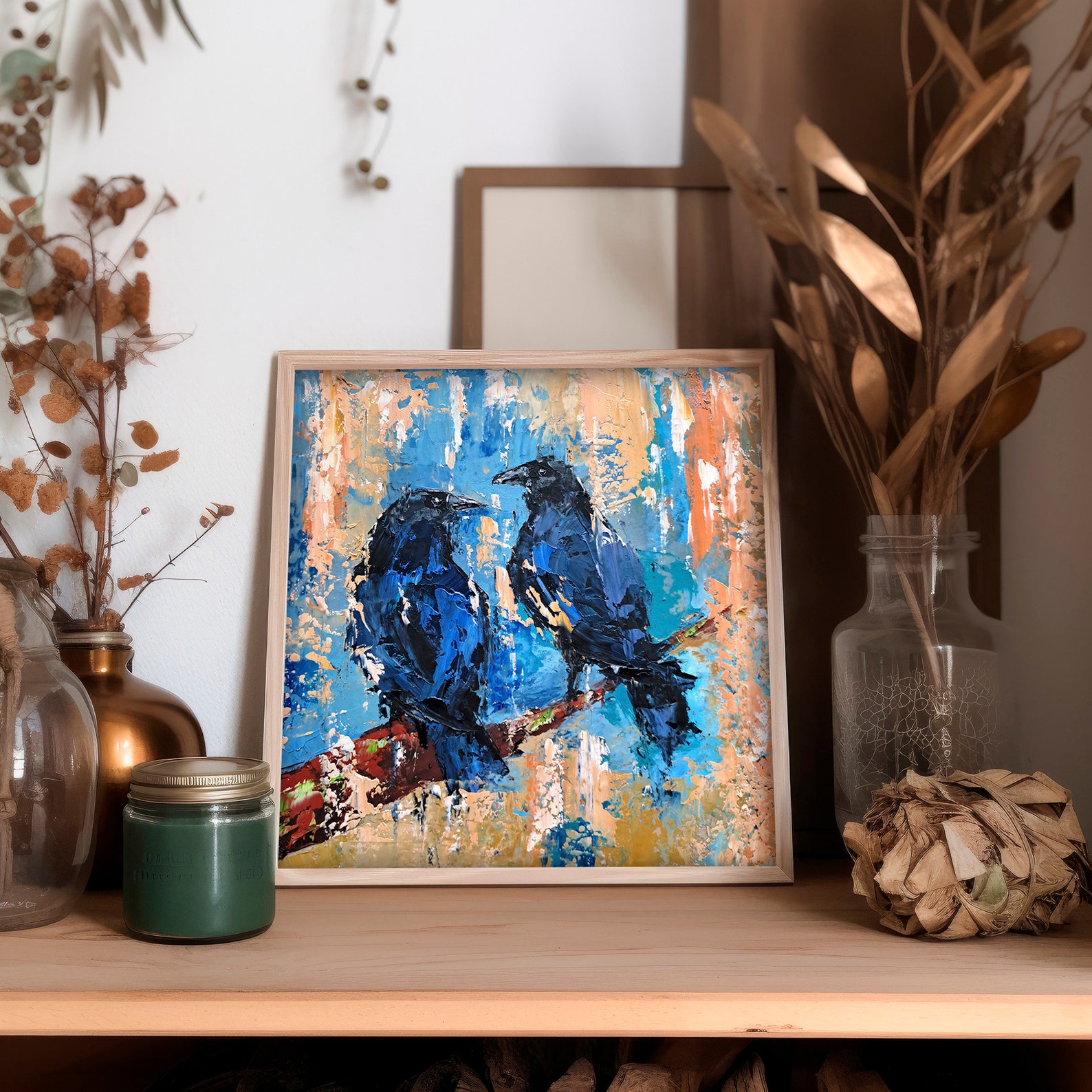 Black Ravens Oil Painting: Couple of Crows, Original Bird Art - Etsy