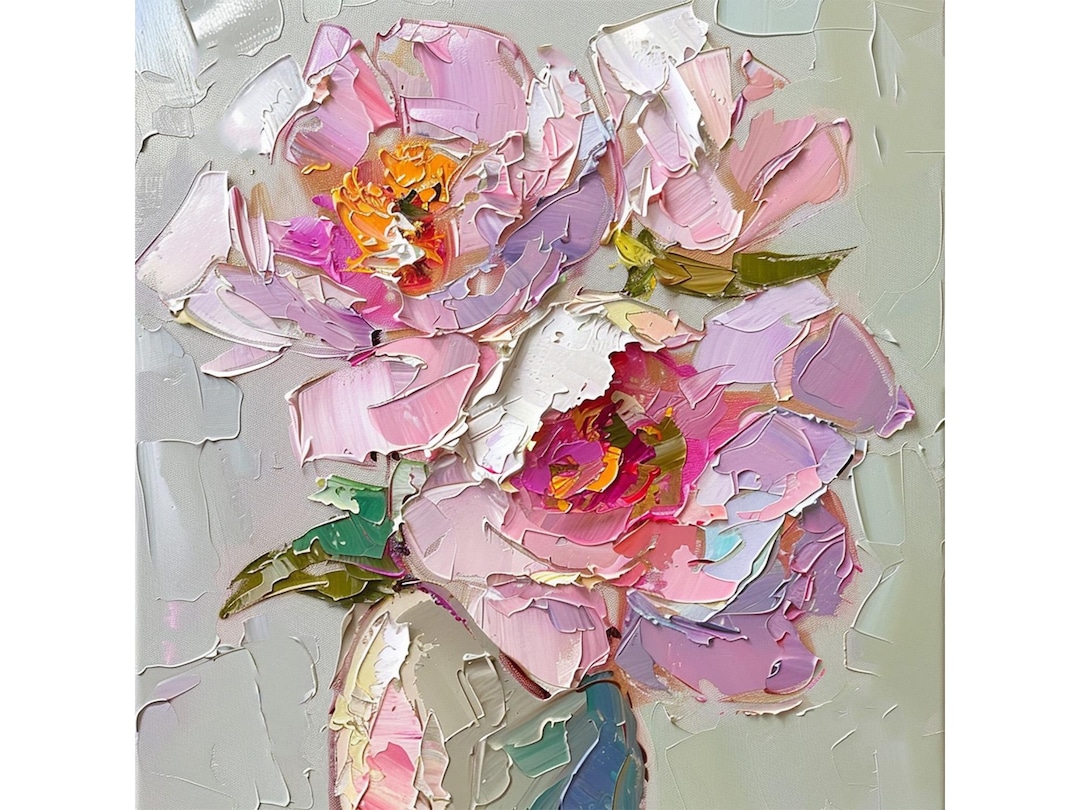 Peonies Textured Oil Painting Flowers Canvas Art Peony Flowers Impasto ...