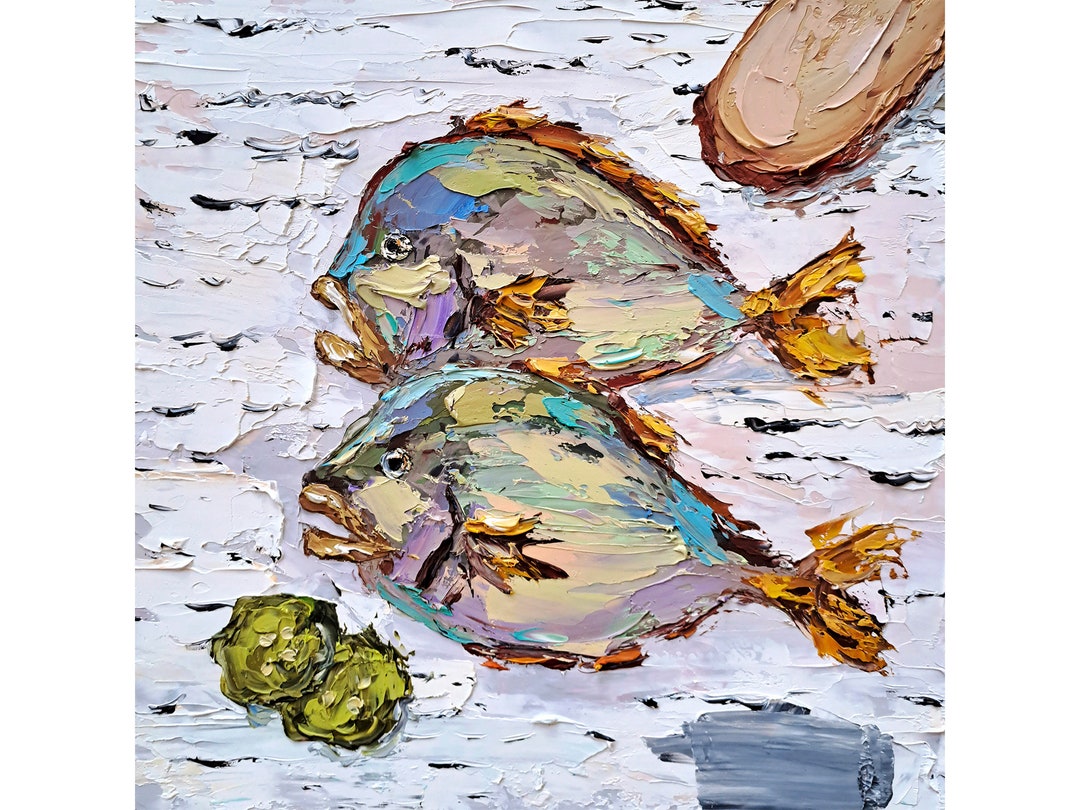 Halibut Fish Painting Animals Original Art Still Life Impasto Artwork ...