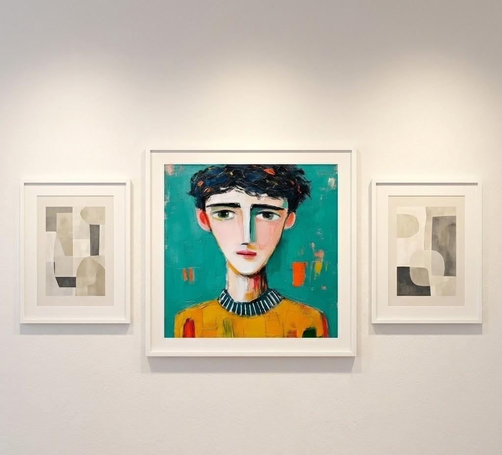 Male Portrait Naive Oil Painting Abstract Male Face Wall Art Textured ...
