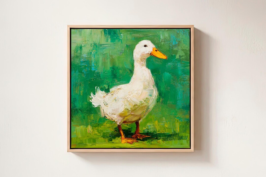 White Duck Canvas Oil Painting Farmhouse Animal Artwork Cottagecore ...