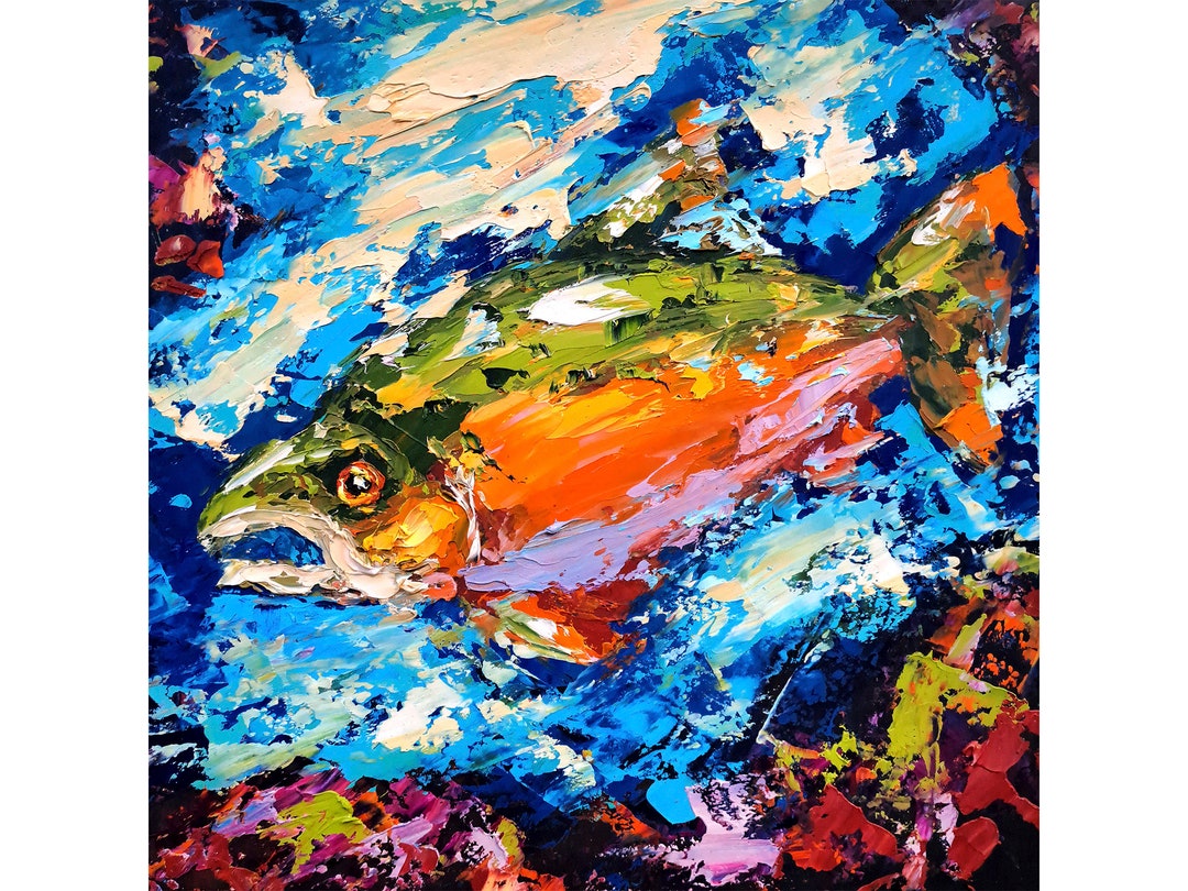 Trout Painting Fish Original Art Sea Animals Impasto Oil Painting ...