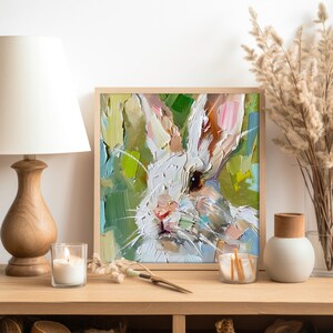 Bunny Original Oil Painting on Canvas White Rabbit Impasto Original Art ...