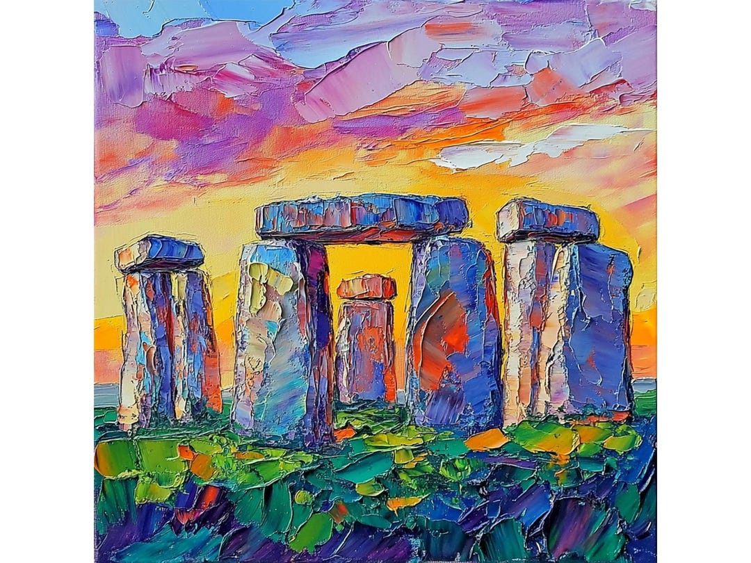 Stonehenge Painting England Landscape Original Art Sunset Impasto Oil ...