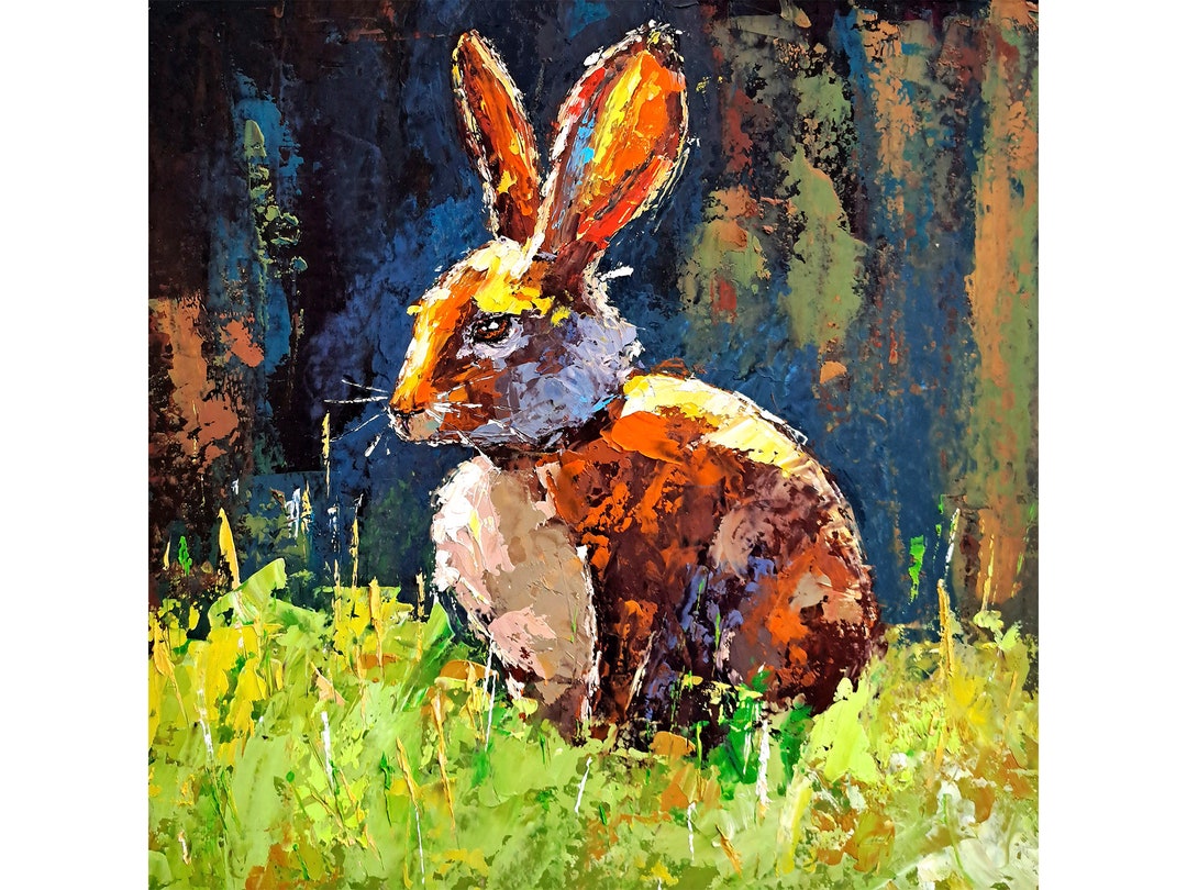 Bunny Oil Painting Hare Original Art Wild Animals Artwork Pet Portrait ...