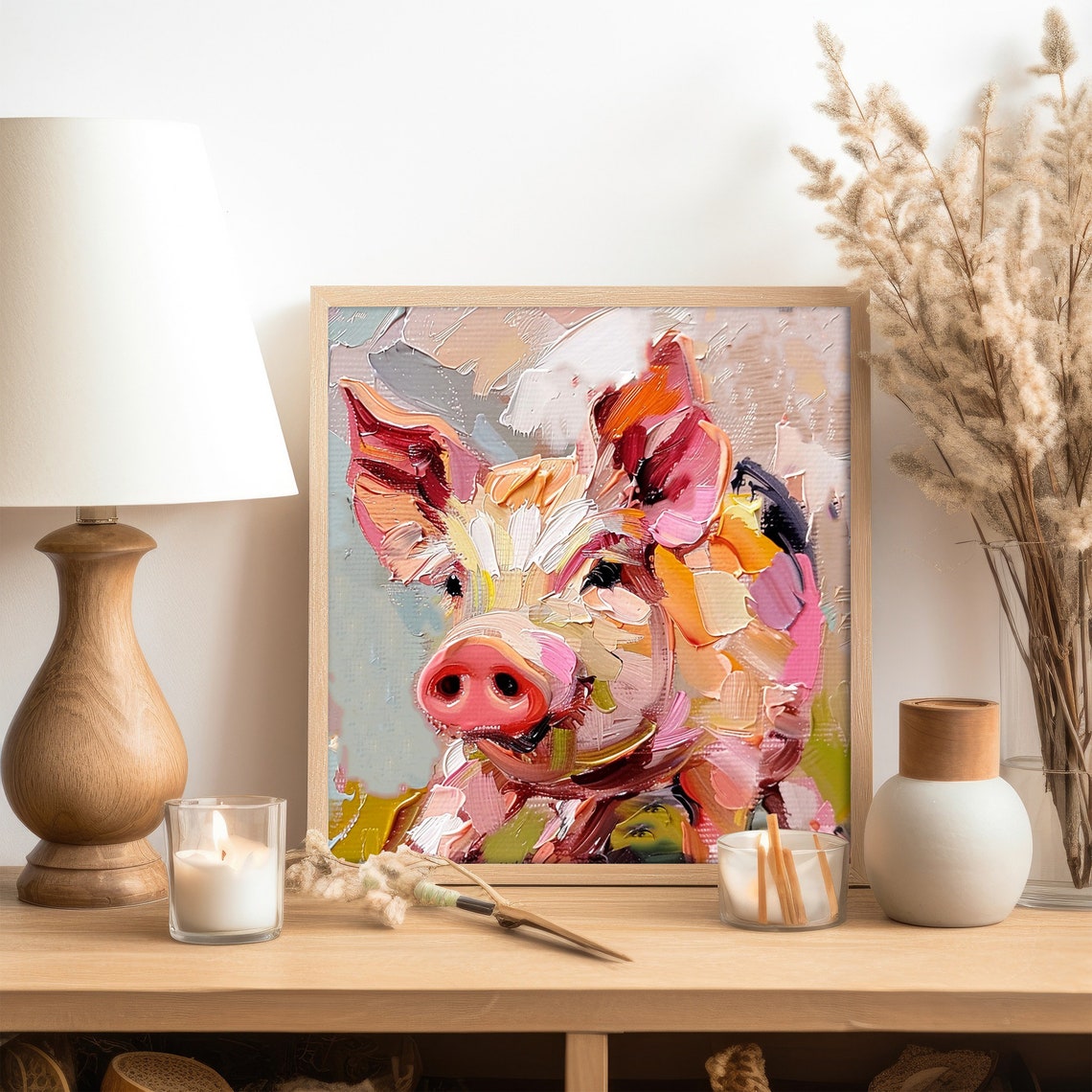 Pig Oil Painting on Canvas Cub Animals Original Art Rustic Animals ...