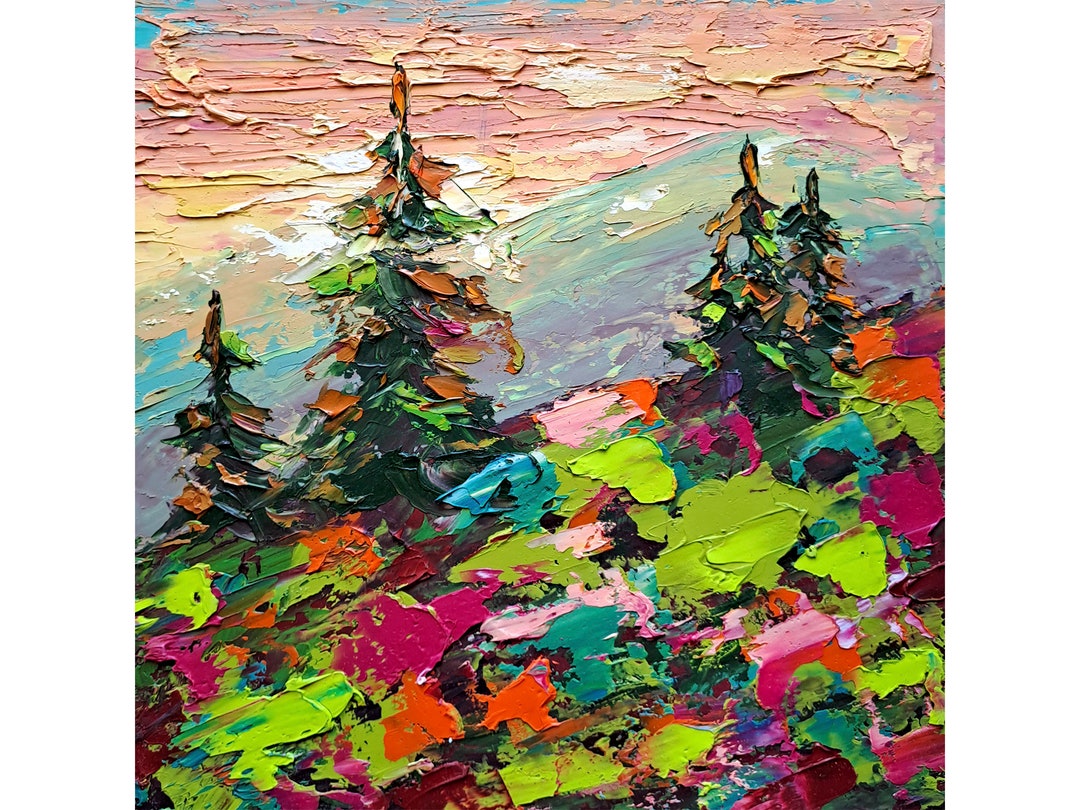 Rocky Mountains Oil Painting Colorado Landscape Original Art Pine Trees ...