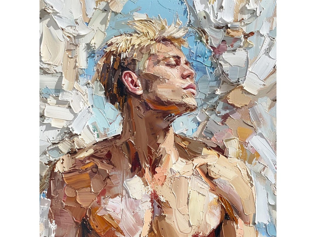 Blonde Angel Male Body Painting on Canvas Male Body Impasto Original ...