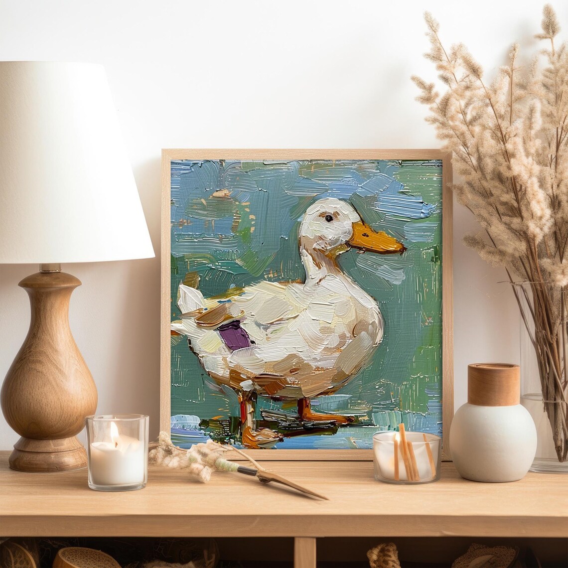 White Duck Painting on Canvas Farm Birds Original Canvas Fine Art ...