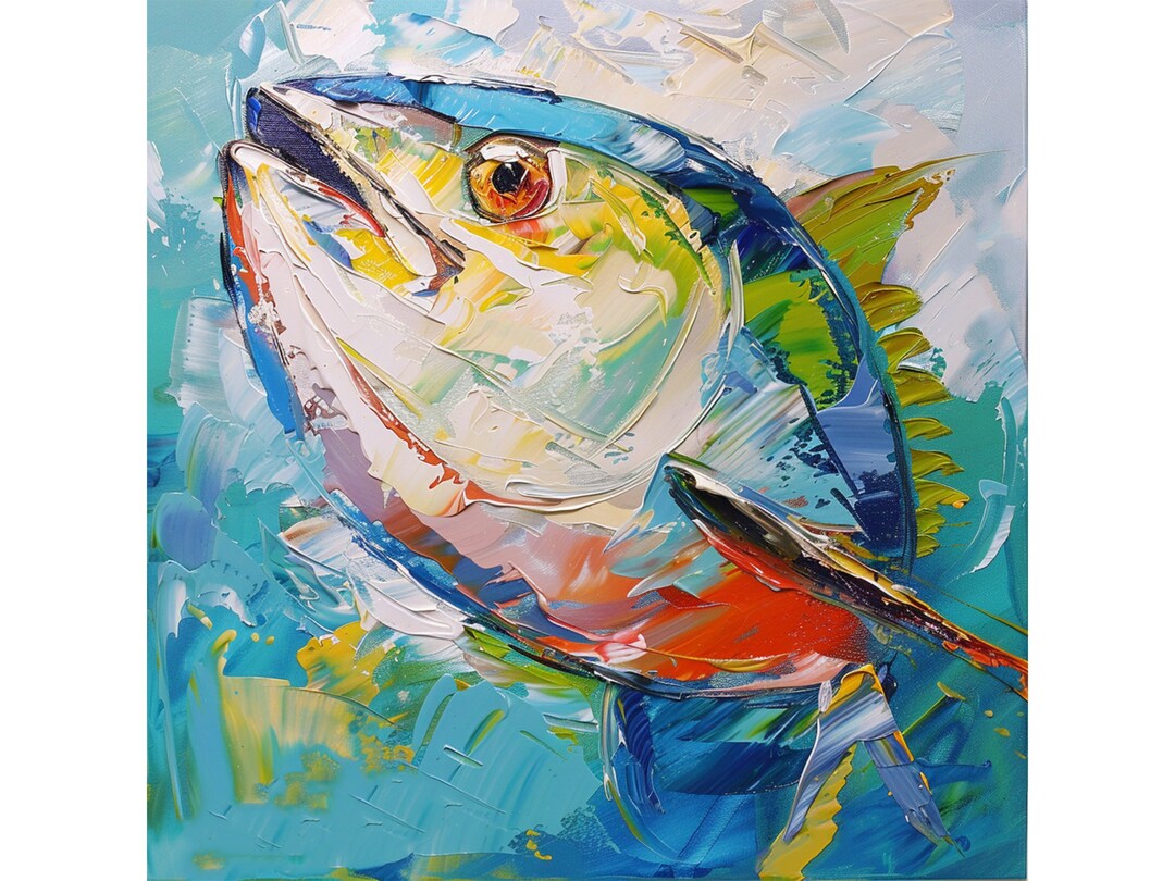 Tuna Painting Fish Original Art Decor Sea Animals Impasto Artwork ...