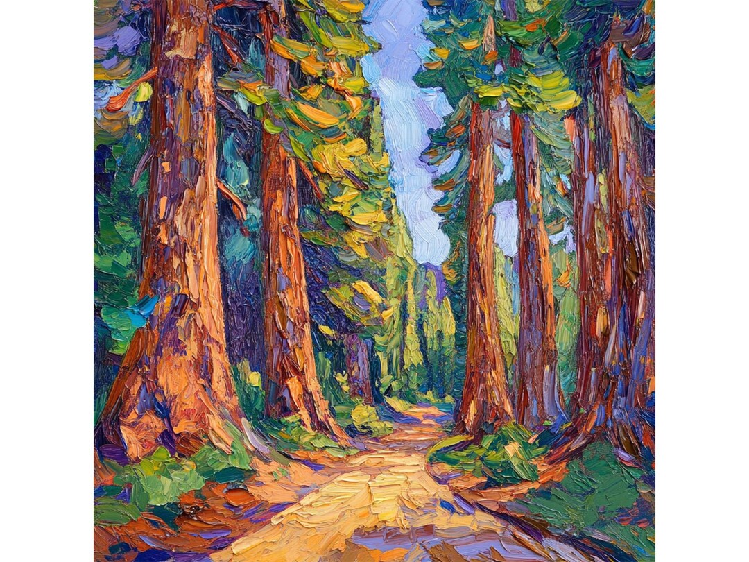 Sequoia National Park Large Painting on Canvas Sequoia Trees Impasto ...