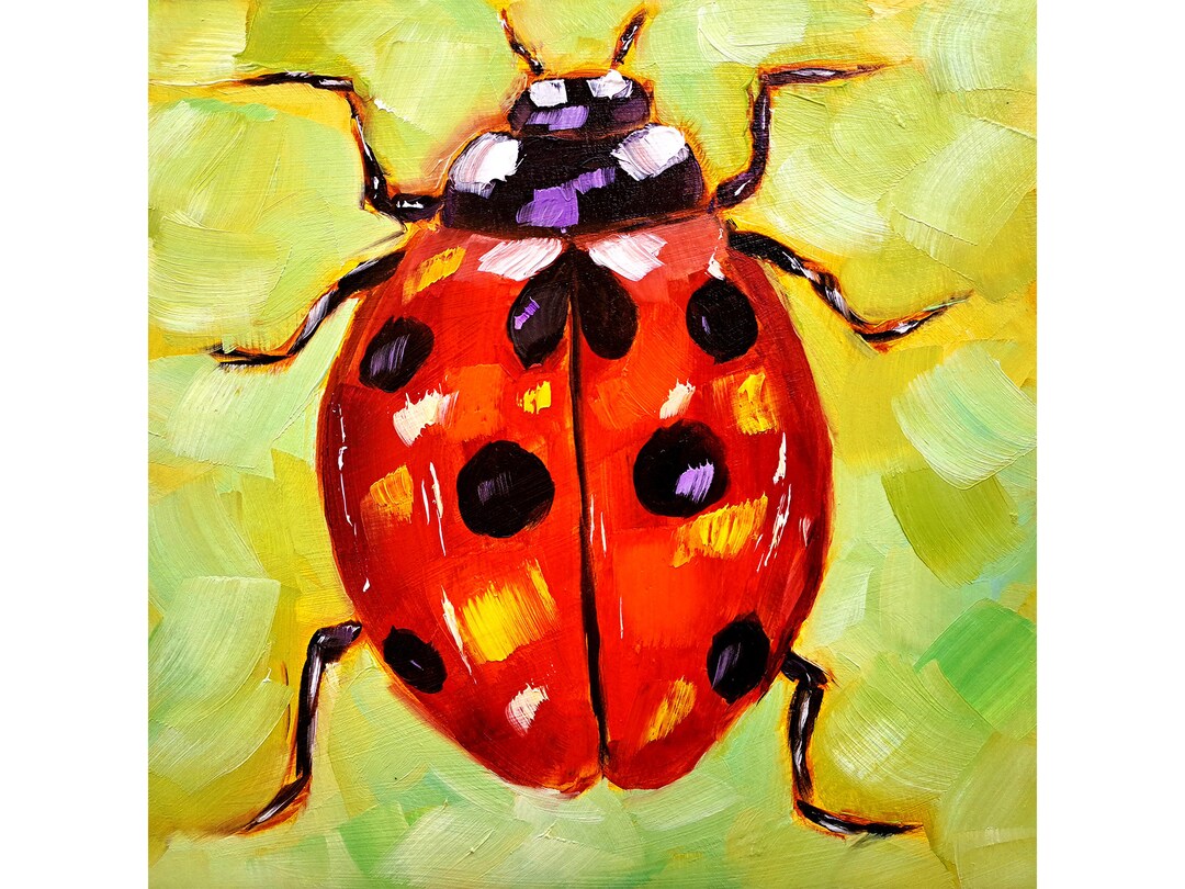 Ladybug Painting Beetle Original Art Animal Oil Painting Insect Wall ...