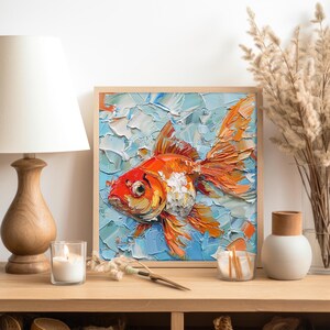 Goldfish Oil Painting: Impasto Fish Art, Textured Underwater Scene - Etsy