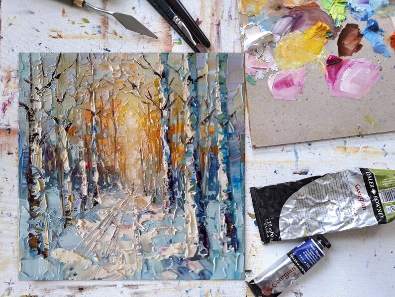 Winter Birch Tree Oil Painting: Aspen Forest Landscape Impasto Art - Etsy