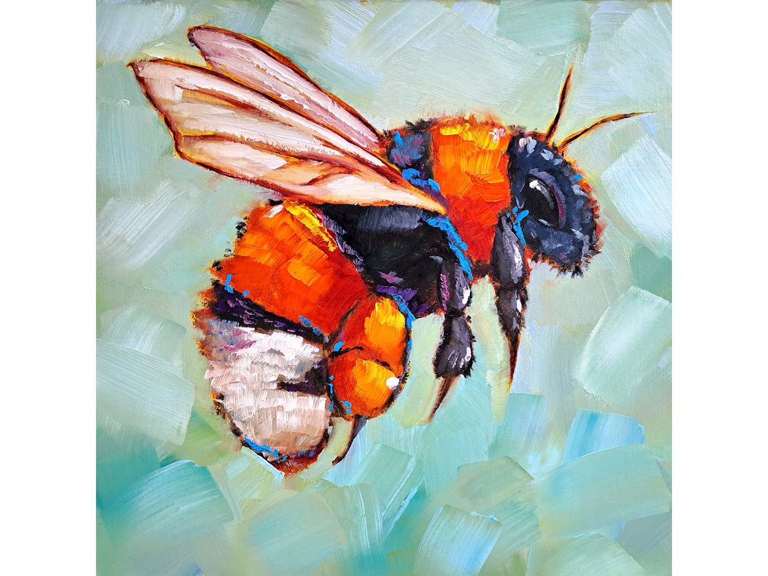 Bee Painting Honeybee Original Art Animal Oil Painting Insect Wall Art ...