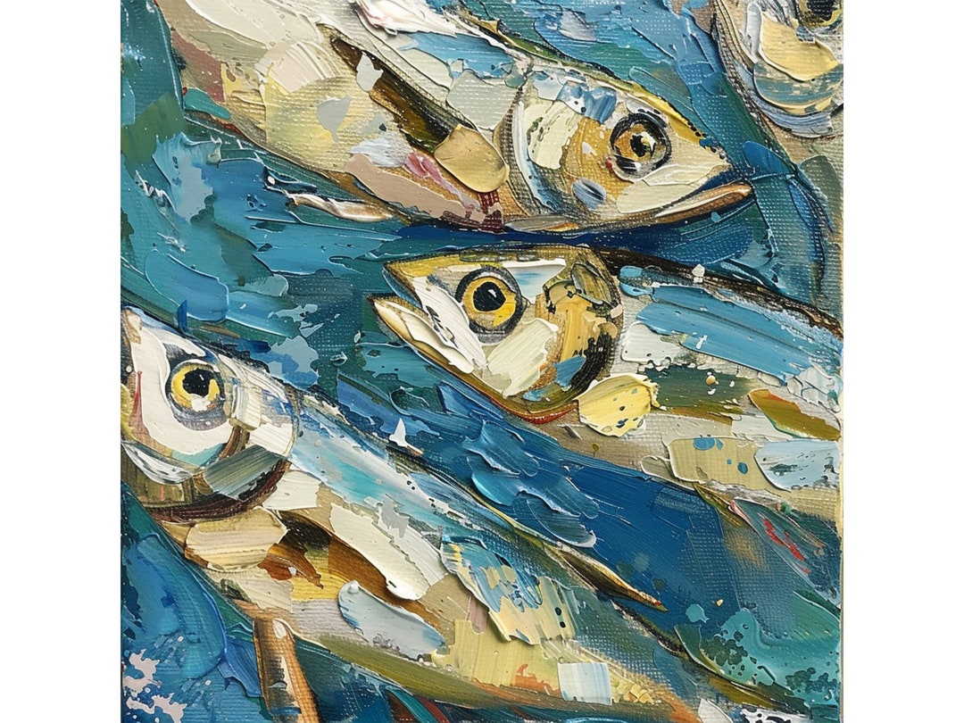 Sardine Painting: Original Impasto Fish Art, 10x10 Canvas by Artsenya ...