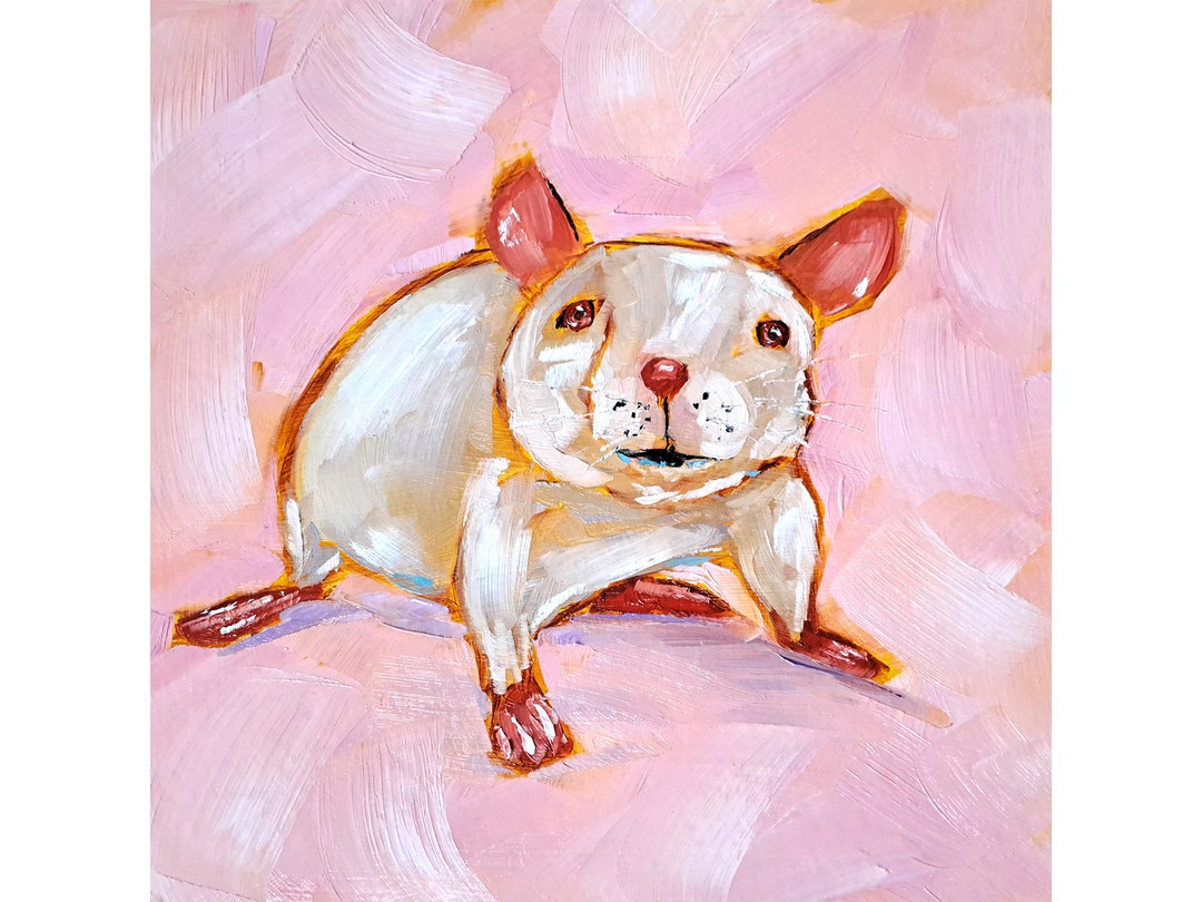 White Rat Oil Painting Mouse Fine Original Art Rustic Animals Artwork ...