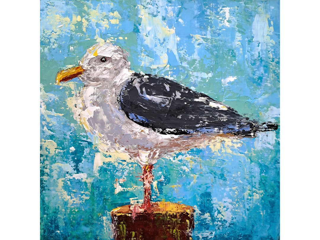 Seagull Oil Painting Bird Original Art Sea Animals Impasto Painting ...