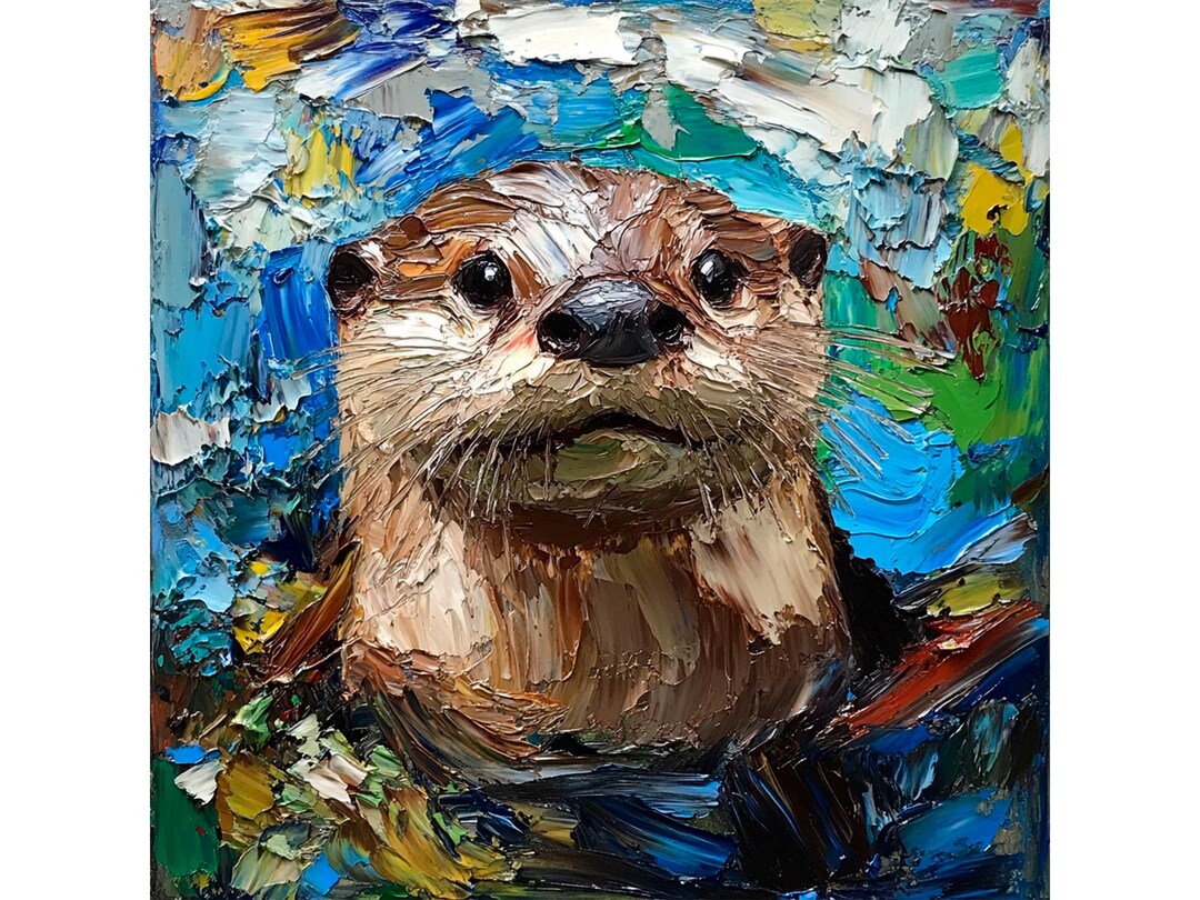 Otter Portrait Impasto Canvas Painting Wild Animals Original Canvas Art ...