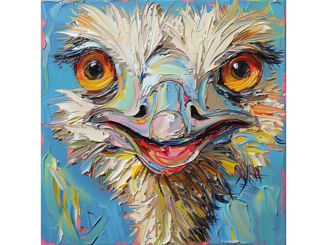 Ostrich Painting Birds Portrait Impasto Original Art Animals Wall Art ...