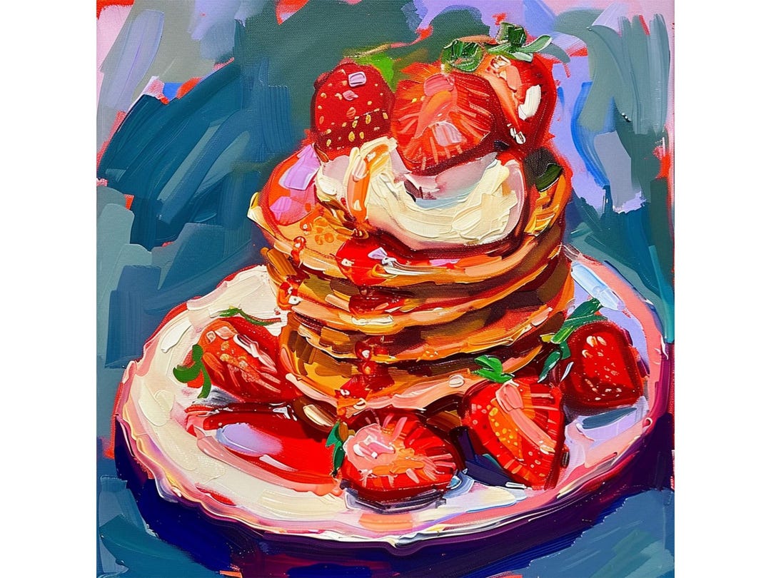Pancakes Oil Painting on Canvas Strawberry Canvas Fine Art Food Artwork ...