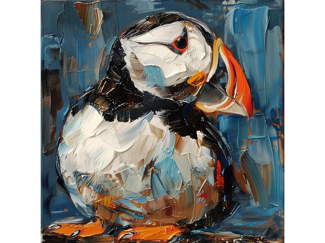 Puffin Original Painting on Canvas Birds Impasto Original Canvas Art ...