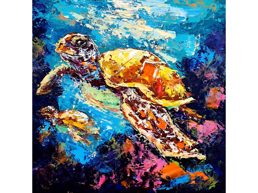 Turtle Oil Painting Sea Animals Original Art Fish Impasto Painting ...