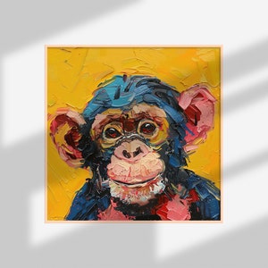 Monkey Oil Painting Animals Portrait Impasto Original Art Chimpanzee ...