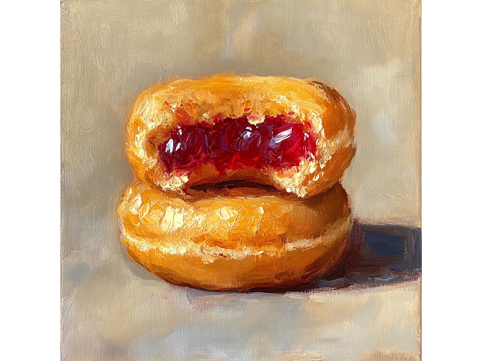 Jelly Donut Painting: Original Food Still Life, Kitchen Wall Art (10x10 ...