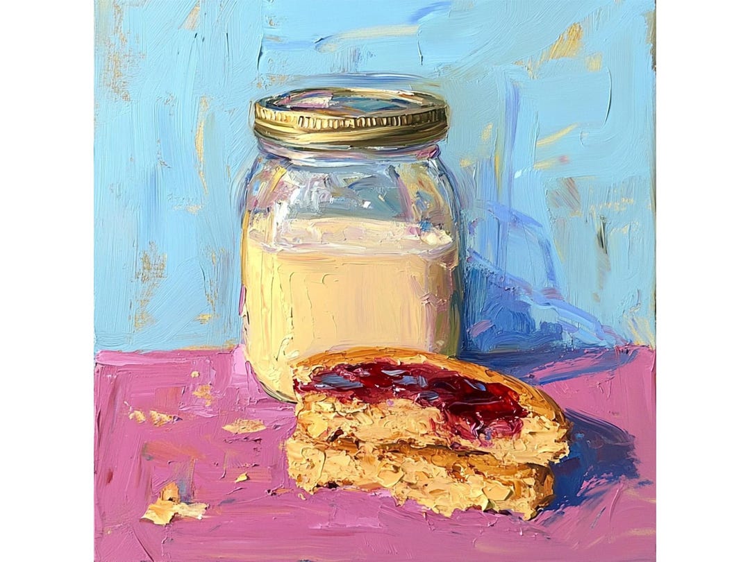 Peanut Butter Jelly Sandwich Oil Painting: Whimsical Kitchen Canvas Art ...