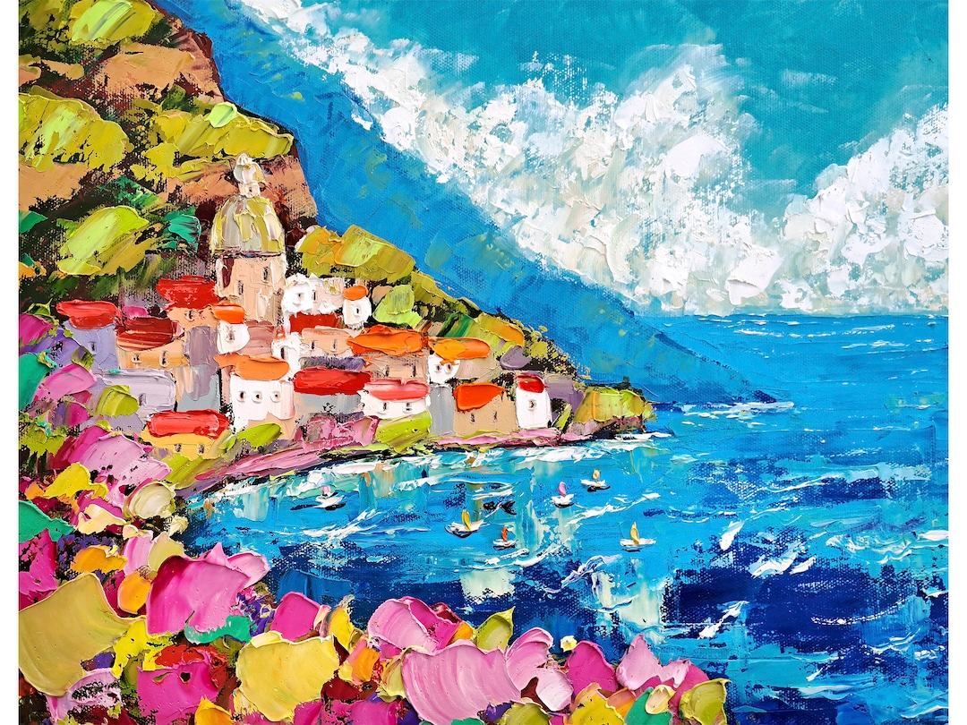 Positano Painting on Canvas Italy Original Art Amalfi Coast Impasto Oil ...