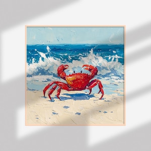 Red Crab Oil Painting Textured Coastal Seascape Art Animals Artwork ...