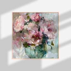 Peonies Flowers Oil Painting on Canvas Flowers Brushstroke Canvas Fine ...
