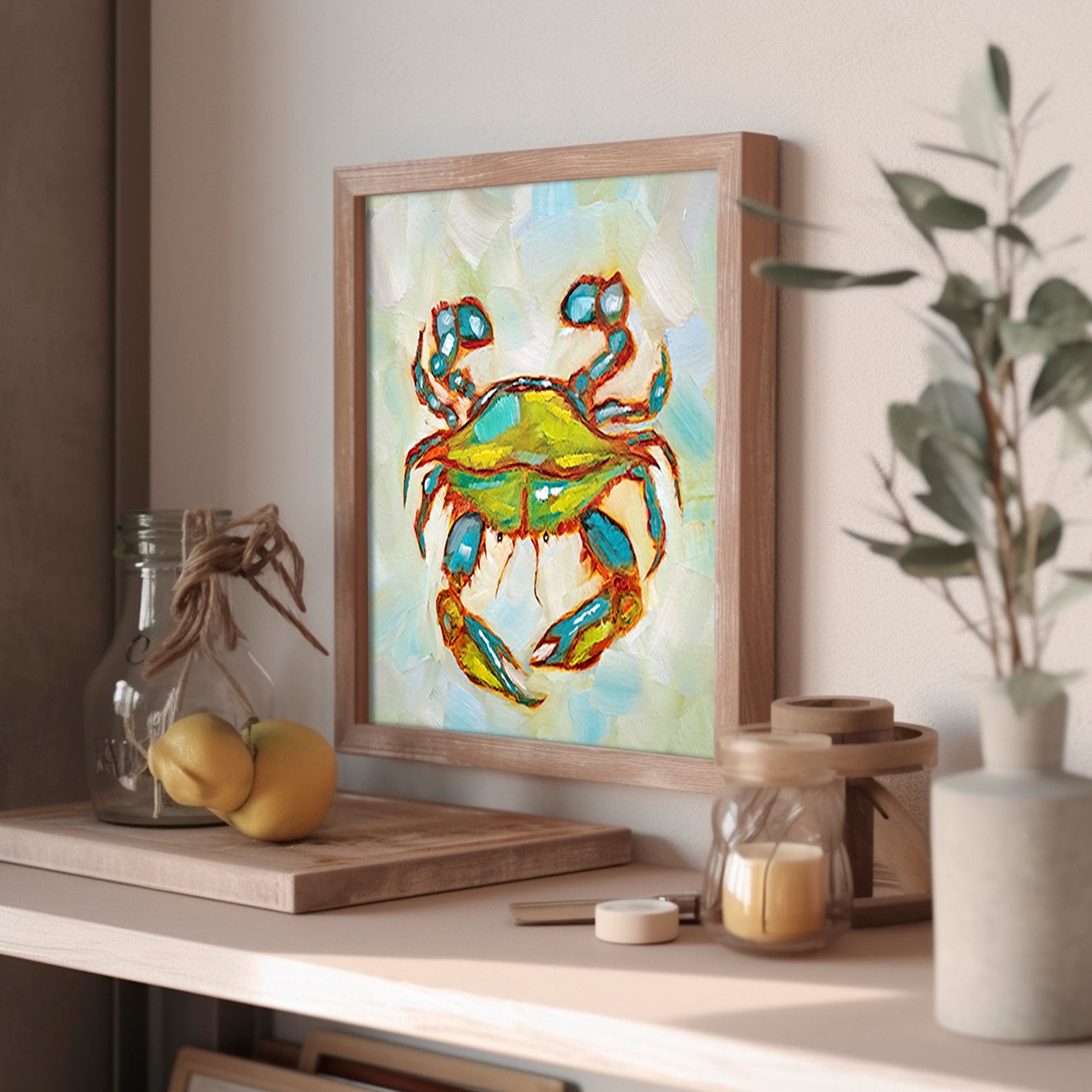 Blue Crab Oil Painting: Original Sea Animal Artwork, 10x10 - Etsy