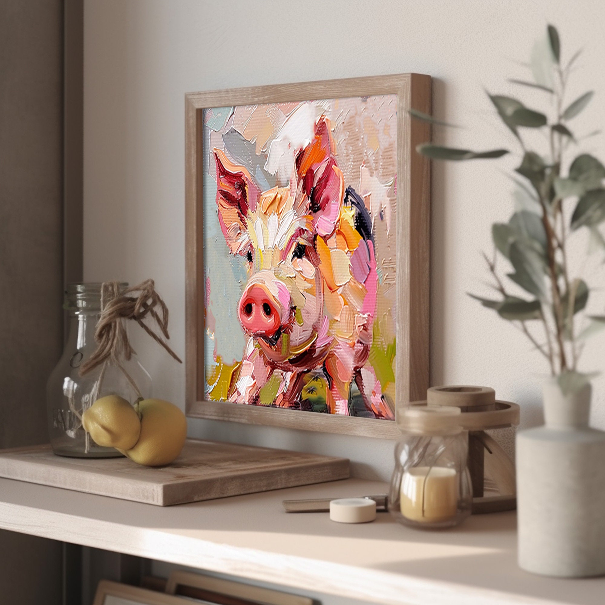Pig Oil Painting on Canvas Cub Animals Original Art Rustic Animals ...