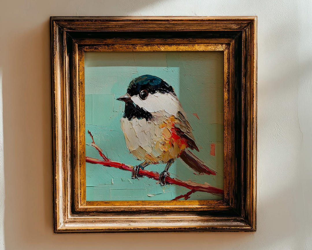 Chickadee Impasto Canvas Oil Painting Textured Palette Knife Bird ...