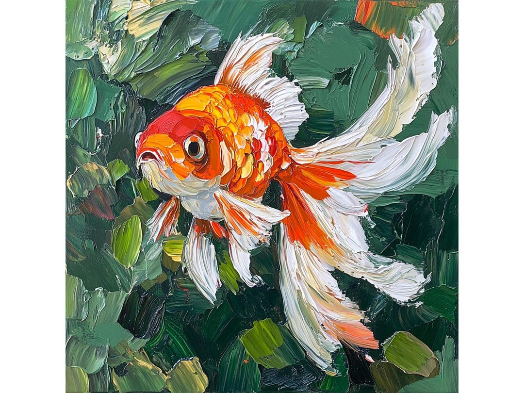 Goldfish Oil Painting Fish Art Colorful Aquatic Home Decor Animals Wall ...
