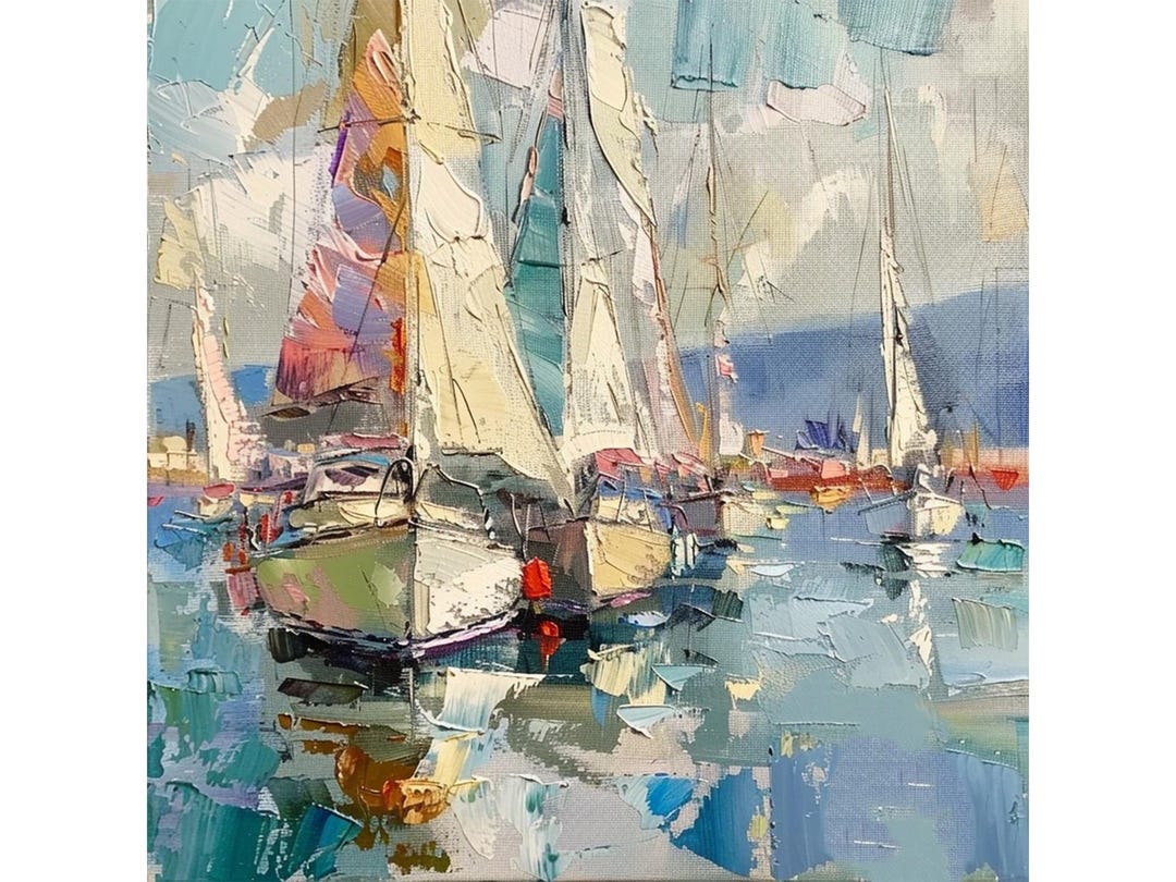 Sailboats Painting on Canvas Marina Boats Canvas Art Newport Artwork ...