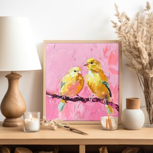 Yellow Canary Painting Bird Original Fine Art Couple Animals Wall Art ...