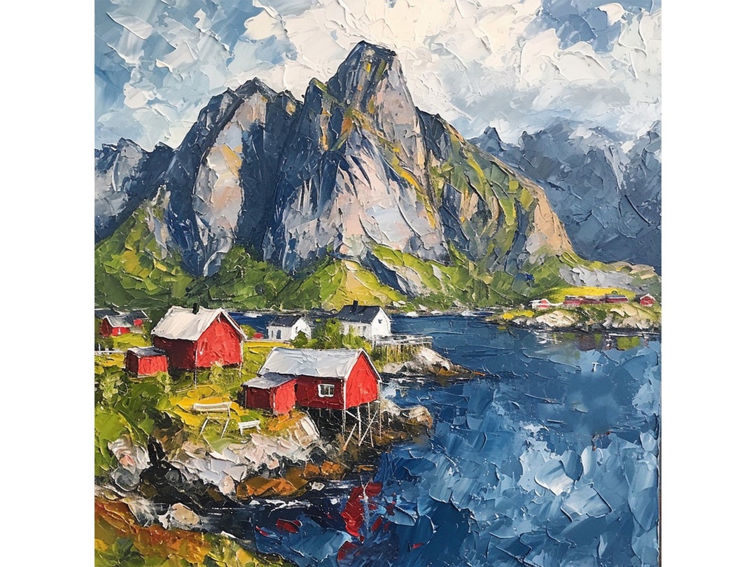Lofoten Islands Oil Painting Norway Original Fine Art Norwegian Houses ...
