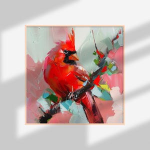 Red Cardinal Oil Painting on Canvas Birds Original Canvas Fine Art ...