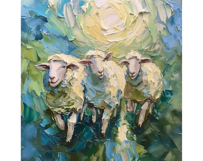 Three Sheep Oil Painting Farm Animals Original Art Friendship Animals ...