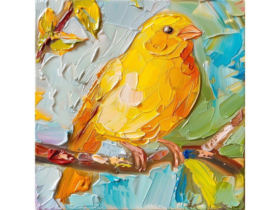 Yellow Canary Oil Painting: Impasto Bird Art, 10x10 - Etsy
