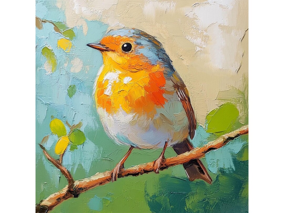 Robin Bird Oil Painting Small Bird Original Fine Art Animals Artwork ...